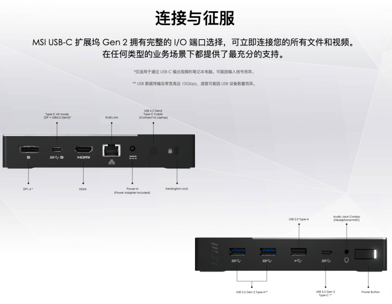 售完：微星 MSI MS-1P15 USB-C 扩展坞 Gen 2 DP1.4 USB3.2 gen2 100瓦PD供电-原装3C网-老虎的博客